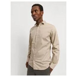 Jack & Jones Langarmhemd JACK & JONES "JPRBLAJAXON mit Stretchanteil und stylischem Kragen", Herren, Gr. L, N-Gr, beige (pure cashmere), Web, Obermaterial: 97% Baumwolle, 3% Elasthan, unifarben, slim fit taillenbedeckt, ohne Ausschnitt, Manschette, Hemden, unifarben, slim fit, Web, Hemdkragen, atmungsaktiv