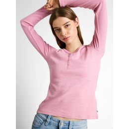 Damen Henleyshirt, rosa, Gr. L, Tom Tailor Denim, gestreift, Rippware, Obermaterial: 95% Baumwolle, 5% Elasthan, Shirts, mit Streifen Muster
