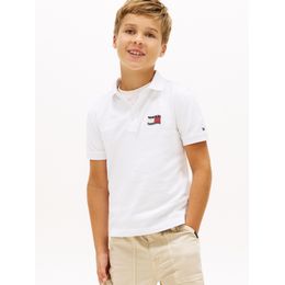 Tommy Hilfiger M&auml;dchen Poloshirt "WAVY FLAG POLO ITHICA PLACKET SHORT SLEEVE", wei&szlig;, Gr. 3, unifarben, Piqu&eacute;, Obermaterial: 100% Baumwolle, Shirts,
