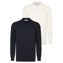 FELIX HARDY Herren Polokragenpullover "Pullover mit Polo-Kragen 2er-Pack", schwarz, Gr. M, 100% Baumwolle, Pullover
