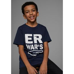 Kidsworld Jungen T-Shirt "Spr&uuml;cheshirt: ER WAR`S", blau, Basic, Gr. 164, bedruckt, Jersey, Obermaterial: 100% Baumwolle, Shirts, Immer einen coolen