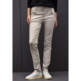 Street One Damen Lederimitathose, beige, Gr. 42, unifarben, Stoff, 79% Viskose, 18% Nylon, 3% Elasthan, Hosen, mit Coating