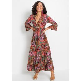 bonprix Damen Maxikleidoliv, rot gebl&uuml;mt, Gr. 36, Obermaterial: 100% Viskose, Kleider, f&uuml;r Fr&uuml;hling und Sommer, aus Viskose, A-Linien-Passform