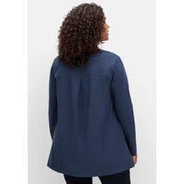 sheego Damen Langarmshirt "Langarmshirt", blau, Gr. 44, meliert, unifarben, 60% Baumwolle, 40% Polyester, Shirts