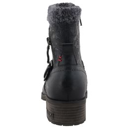 Mustang Shoes Damen Winterstiefelette "Fabienne", Gr. 40, blau, Lederimitat, Textil, Basic, Schuhe, Biker Boots mit Blockabsatz und Zierriemchen