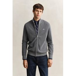 Gant Herren Strickjacke "MICRO TEXTURED COTTON ZIP"dunkelgrau melange, Gr. XL, unifarben, Strick, Obermaterial: 100% Baumwolle, Strickjacken, Regular
