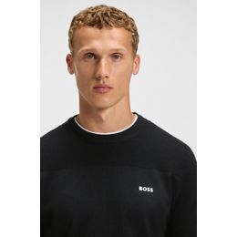 BOSS Green Herren Strickpullover "KN Momentum-X CN", schwarz, Gr. L, unifarben, Strick, Obermaterial: 48% Polyester, 39% Schurwolle, 11% Polyamid, 2%