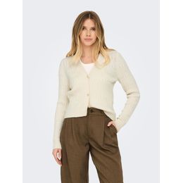 Only Damen Strickjacke "ONLKATIA LS CABLE V-NECK CARDIGAN CC KNT", grau, Gr. S, meliert, Strick, Obermaterial: 50% Viskose, 27% Nylon, 23% Polyester,