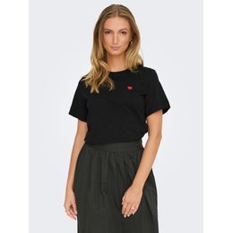 Jacqueline de Yong Kurzarmshirt JDY "JDYPISA S/S PRINT TOP JRS NOOS", Damen, Gr. XL, schwarz (schwarz heart), Jersey, Obermaterial: 100% Baumwolle, bedruckt, regular fit normal, Rundhals, Shirts, Baumwolle, regular fit