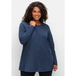 sheego Damen Langarmshirt "Langarmshirt", blau, Gr. 52, meliert, unifarben, 60% Baumwolle, 40% Polyester, Shirts
