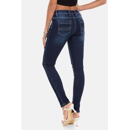 Cipo & Baxx CIPO & BAXX Damen Slim-fit-Jeans "Jeans", blau, Gr. 27, unifarben, 98% Baumwolle, 2% Elasthan, Jeans, im Used-Look, WD443