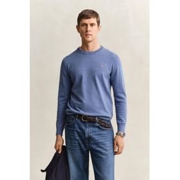Rundhalspullover Gant "CLASSIC COTTON C-NECK", Herren, Gr. L, denim blau melange, Strick, Obermaterial: 100% Baumwolle, regular fit h&uuml;ftlang, Rundhals, elastischer Bund, Pullover Rundhalspullover, Premium Strickpullver aus weicher 100% Baumwolle, &Uuml;bergangspullover