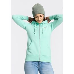 Kapuzensweatjacke Ragwear "NESKIA ZIP B O", Damen, Gr. M, lagoon gr&uuml;n, Sweatware, Obermaterial: 95% Baumwolle, 5% Elasthan, unifarben, h&uuml;ftlang, Rundhals, Rippb&uuml;ndchen, Sweatjacken, mit hochgeschnittener Kapuze mit Kordel