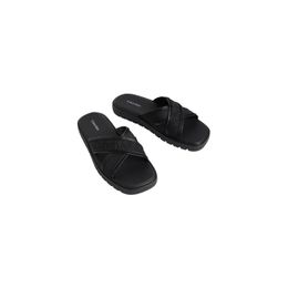 Pantolette Calvin Klein "SQ MOLDED SANDAL XCROSS WB", Herren, Gr. 43, schwarz, Lederimitat, Textil, unifarben, Basic, Schuhe Pantolette, Strandschuh, Sommerschuh, Badepantolette, Flat mit Logoschriftzug