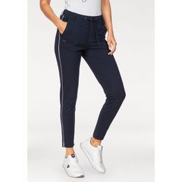 Jogger Pants Kangaroos, Damen, Gr. 38, N-Gr, blau (marine), Sweatware, Obermaterial: 95% Baumwolle, 5% Elasthan, kontrastfarbene Details, unifarben, bequem kn&ouml;chellang, Hosen, mit seitlichem Kontraststreifen