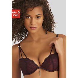 Lascana Damen Push-up-BH, Gr. 70, rot, Microtouch, Obermaterial: 60% Polyamid, 35% Polyester, 5% Elasthan, BHs, mit extravagantem Glitzeraccessoire,
