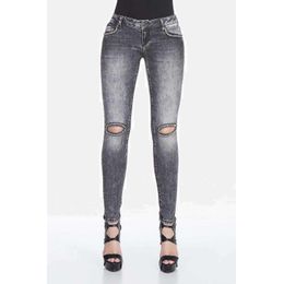 Cipo & Baxx CIPO & BAXX Damen Slim-fit-Jeans "Jeans", schwarz, Basic, Gr. 27, unifarben, 91% Baumwolle, 6% Polyester, 3% Elasthan, Jeans, im trendigen Used-Look,