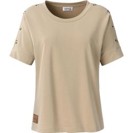 CR&Eacute;ATION L Damen Sweatshirt mit Zierkn&ouml;pfen an der Schulterpartie beige Gr&ouml;&szlig;e 38