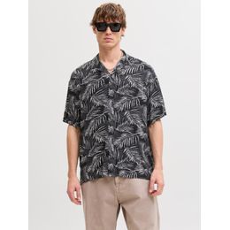 Jack & Jones Kurzarmhemd JACK & JONES "JJEJEFF RESORT AOP SHIRT S/S LN", Herren, Gr. S, N-Gr, schwarz, Web, Obermaterial: 100% Viskose, bedruckt, normal, Hemden