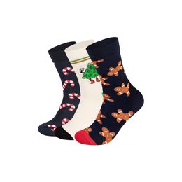 Happy Socks Socken 'Gingerbread, Happy Tree and Candy Cane' Damen Gr&ouml;&szlig;e 36/40 marine / navy / rot / wei&szlig;