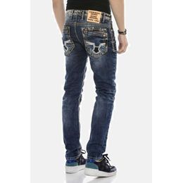 Cipo & Baxx CIPO & BAXX Herren Regular-fit-Jeans "DENIM", blau, Gr. 31, unifarben, 99% Baumwolle, 1% Elasthan, Jeans, bequeme Jeans mit breiten Ziern&auml;hten, CD593