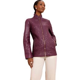 Mainpol Damen Lederjacke mit Bl&uuml;tenstickerei bordeaux Gr&ouml;&szlig;e 38