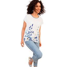 CR&Eacute;ATION L Damen Shirt mit Blumen-Dessin wei&szlig;-mittelblau Gr&ouml;&szlig;e 36