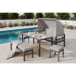 Ambia Garden Dining-Loungeset, Anthrazit, Grau, Metall, Glas, Textil, 5-teilig, F&uuml;llung: Schaumstoff,Polyester, Loungem&ouml;bel, Gartenlounge-Sets