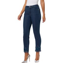 CR&Eacute;ATION L Damen Jeans mit Spitzenabschluss und Glitzersteinchen blue-stone-washed Gr&ouml;&szlig;e 19