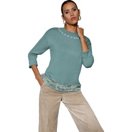 CR&Eacute;ATION L Damen 3/4 Arm-Pullover mit Saum aus Flauschgarn jade Gr&ouml;&szlig;e 40