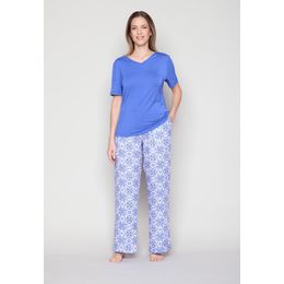 JOOP! Pyjamahose JOOP, Damen, Gr. 40, N-Gr, knallblau, Web, Obermaterial: 100% Lyocell, bequem lang, Hosen Pyjamahose, mit Allover-Print und seitlichen Taschen