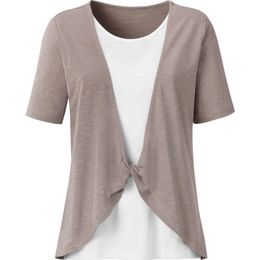 CR&Eacute;ATION L Damen 2-in-1-Shirt mit Knoten-Detail taupe-ecru Gr&ouml;&szlig;e 40
