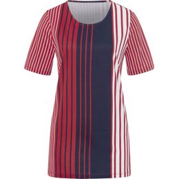 Damen Longshirt mit L&auml;ngsstreifen-Muster rot-marine-gestreift, Gr&ouml;&szlig;e 40