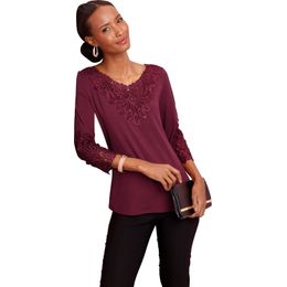 CR&Eacute;ATION L Damen 3/4-Arm-Shirt mit Spitzen-Akzenten bordeaux Gr&ouml;&szlig;e 36