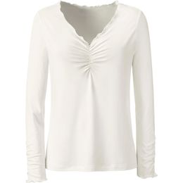 CR&Eacute;ATION L Damen Langarmshirt mit V-Ausschnitt ecru Gr&ouml;&szlig;e 40