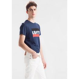 Levi's LEVI'S Herren T-Shirt, blau, Gr. L, unifarben mit Farbeinsatz, Jersey, Obermaterial: 100% Baumwolle, Shirts, mit gro&szlig;em Logoprint