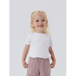 Kurzarmshirt name it "NMFVIBBI SS TOP NOOS", M&auml;dchen, Gr. 92, hellwei&szlig;, Jersey, Obermaterial: 95% Baumwolle, 5% Elasthan, unifarben, normal normal, Rundhals, Shirts, Baumwollmischung, Kurzarm