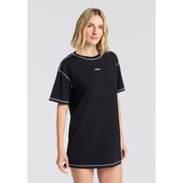 HUGO UNDERWEAR Damen Nachthemd "NITE NIGHTY", Gr. M, schwarz, Jersey, Obermaterial: 93% Baumwolle, 7% Elasthan, Kleider, kontrastfarbene N&auml;hte
