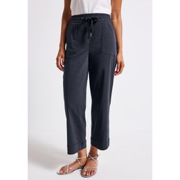 Street One Damen Bermudas, blau, Gr. 46, unifarben, Web, 66% Baumwolle, 30% Polyester, 4% Elasthan, Hosen, High Waist