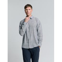 Langarmhemd NO EXCESS "NO EXCESS Leinenhemd", Herren, Gr. L, Normalgr&ouml;&szlig;en, blau (dunkelblau), 55% Leinen, 45% Baumwolle, regular fit, Hemden