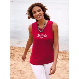 Shirttop Casual Looks, Damen, Gr. 36, rot, 100% Baumwolle, gemustert, unifarben, Rundhals, Tops Shirttop