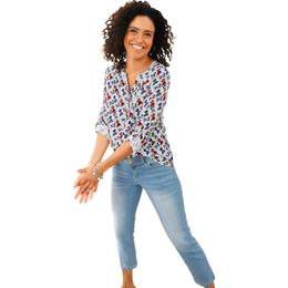 CR&Eacute;ATION L Damen Druckbluse mit Krempel-&Auml;rmel himmelblau-erdbeere-bedruckt Gr&ouml;&szlig;e 40