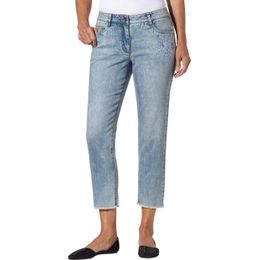CR&Eacute;ATION L Damen 7/8-Jeans mit fransigen Kanten blue-bleached Gr&ouml;&szlig;e 36