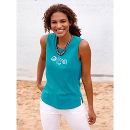 Shirttop Casual Looks, Damen, Gr. 40, blau (t&uuml;rkis), 100% Baumwolle, gemustert, unifarben, Rundhals, Tops Shirttop