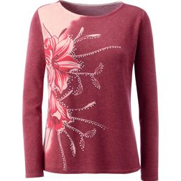 CR&Eacute;ATION L Damen Langarm-Pullover mit Glitzersteinchen dunkelrot-rot-bedruckt Gr&ouml;&szlig;e 38