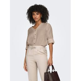 Only Damen Langarmbluse "ONLTHYRA LIFE V-NECK L/S SHIRT NOOS WVN", beige, Gr. S, unifarben, Web, Obermaterial: 100% Baumwolle, Blusen, Baumwolle,