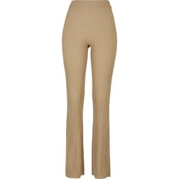 Urban Classics Damen Leggings "Urban Classics Damen Ladies Flared Rib Knit Leggings", beige, Gr. XL, unifarben, 35% Polyacryl, 35% Viskose, 30%