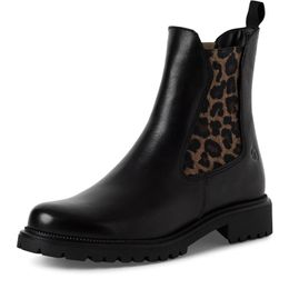 Tamaris Damen Chelseaboots, Gr. 37, schwarz, Elastischer Einsatz, Leder, schimmernd, unifarben, Basic, Schuhe, Blockabsatz, Schlupfboots mit