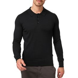 INDICODE Herren Polokragenpullover "INBarner", schwarz, Gr. XL, unifarben, Strick, Obermaterial: 80% Baumwolle, 20% Polyester, Pullover