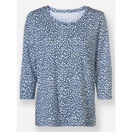 WITT Damen 3/4-Arm-Shirt mit Minimal-Druck, wei&szlig;-jeansblau-bedruckt, Gr&ouml;&szlig;e 54